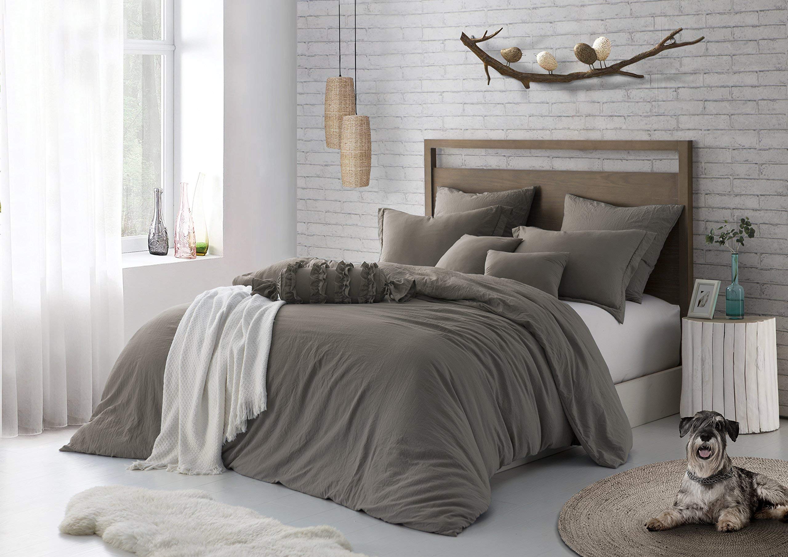 LinenEra Duvet Cover Oversized King Size [3-Piece,Stone Grey]-1 Comforter Protector with 2 Pillow,Zipper Flap & Corner Ties Luxury 100% Cotton - 600 TC Ultra Soft,Cool and Breathable Comforter Cover