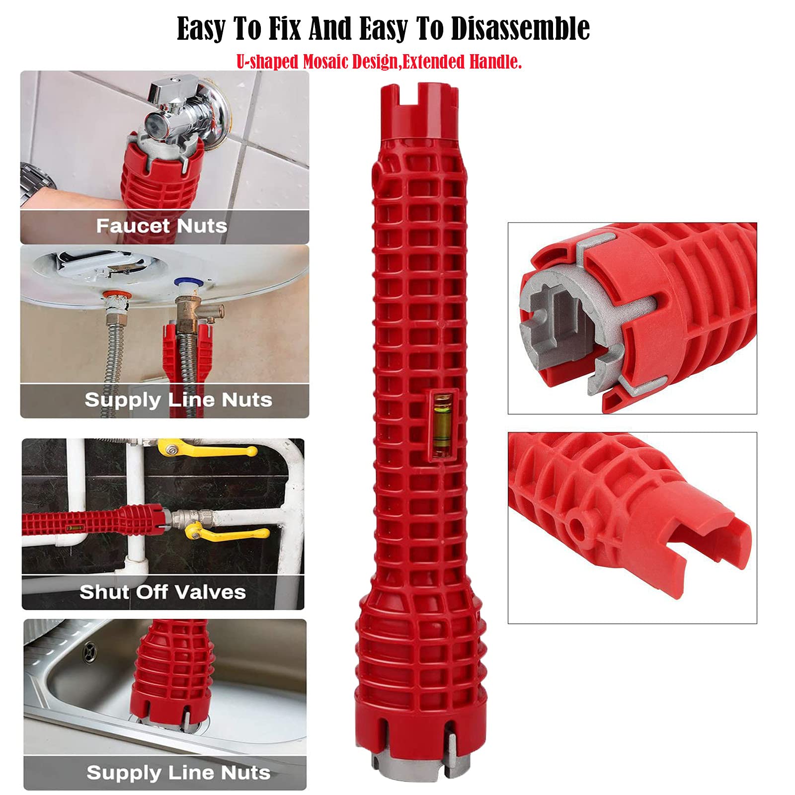 Faucet and Sink Installer Tool,8 in 1 Faucet and Sink Installer Multi Tool,Multi-Purpose Plumbing Tool Multifunctional Repair Installation Hand Tools For Toilet Bowl/Sink/Kitchen(One-way Red)