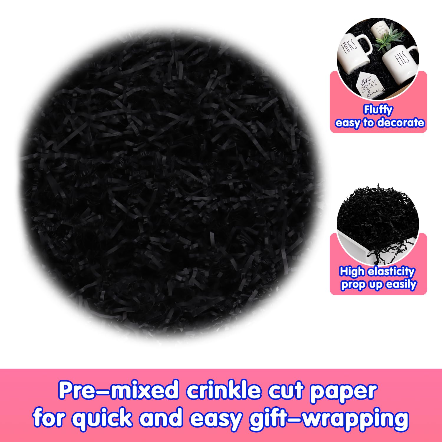 LOMIMOS 250g/8.8oz Halloween Black Raffia Paper Confetti Shred,for Gift Wrapping Craft DIY Packaging Filling Party Decoration