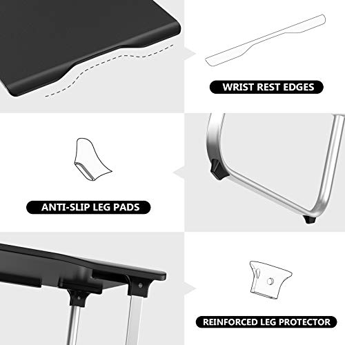 Laptop Bed Table, AboveTEK 25.6"x 19.29" Large Foldable Laptop Desk for Bed w/ Storage Drawer, Phone Holder, Book Tablet Stand, Cup Holder - Heavy Duty Lap Desk for Adults Bed & Sofa(Black)