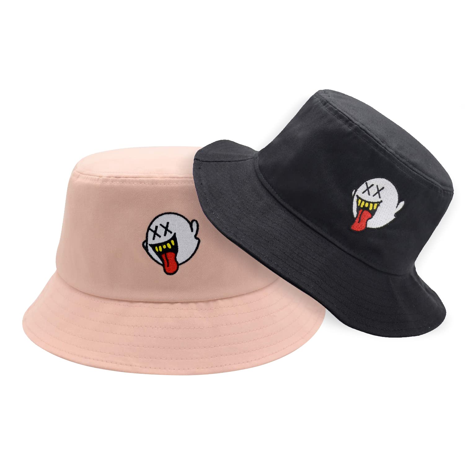 Bucket Hat Unisex Distressed Boo 100% Cotton Cap Summer Travel Bucket Beach Sun Hat Cotton Embroidery Visor Outdoor Cap Black