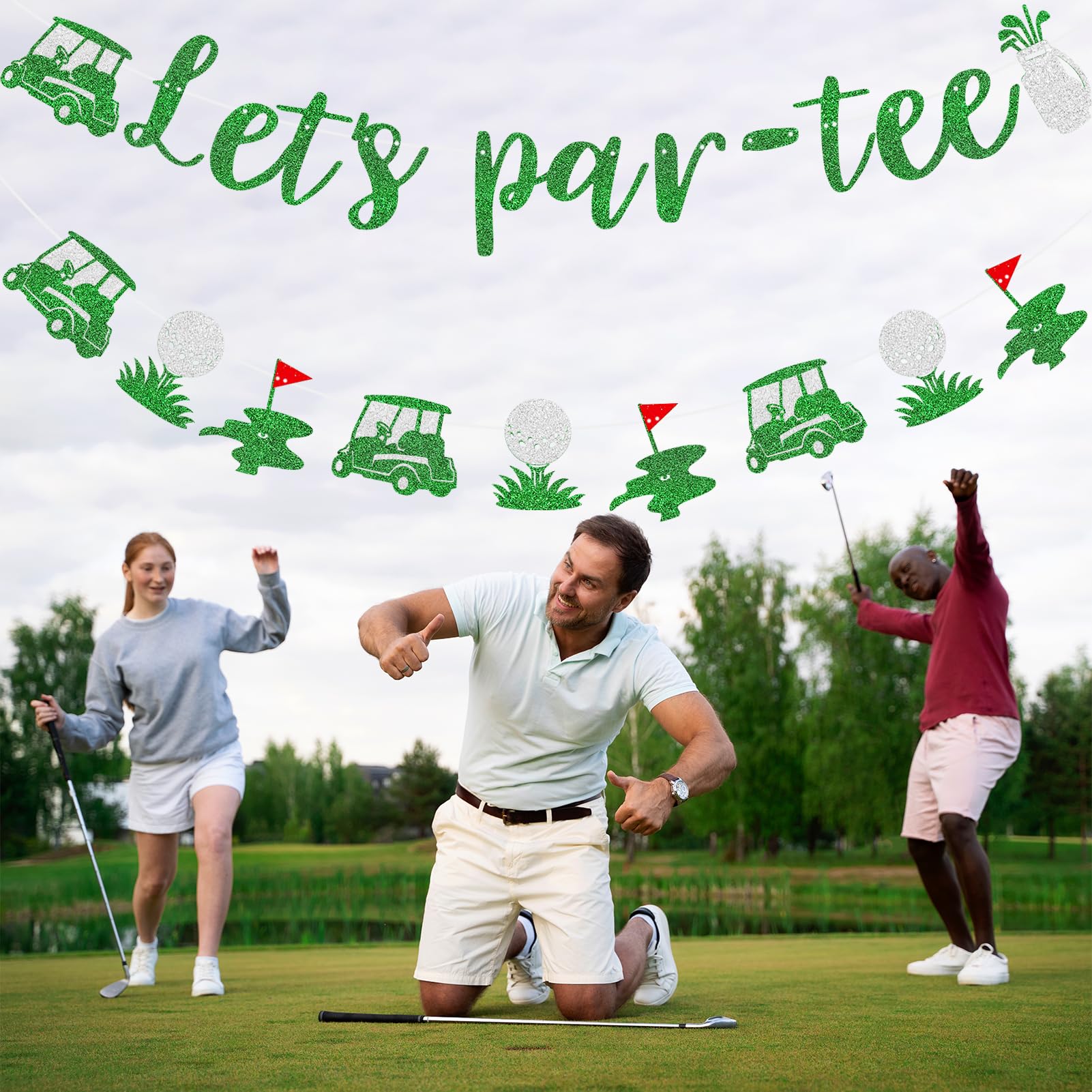 Generic Let's Par Tee Banner, Tee Banner Golf Themed Birthday Party Decoration, Golf Themed Retirement Party Decorations,Green Glitter