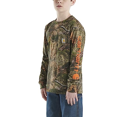 Carhartt Boys' Long Sleeve Crewneck T-Shirt with Pocket, Mossy Oak Country Camo