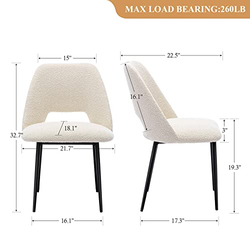 JIRAIN Mid Century Modern Dining Chair Set of 2, Boucle Fabric Upholstered Dining Chairs with Metal Legs, Round Back Sherpa Chairs for Kitchen Living Room(Armless, Beige)