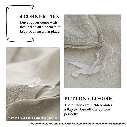Simple&Opulence 100% Linen Duvet Cover Set with Embroidery Washed - 3 Pieces (1 Duvet Cover with 2 Pillow Shams) with Button Closure Soft Breathable Farmhouse - Linen, King Size