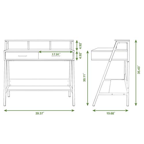 COZUHAUSE White and Gold Modern Computer Desk Simple 39 inch Home Office Desk Writing Desk with R Shaped Metal Legs,2 Storage Drawers Makeup Vanity Study Console Table
