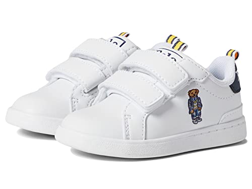 POLO RALPH LAUREN Baby Boys Heritage Court Bear Ez (Toddler) Sneaker, White Smooth/Heritage Cricket Bear, 5 Toddler US