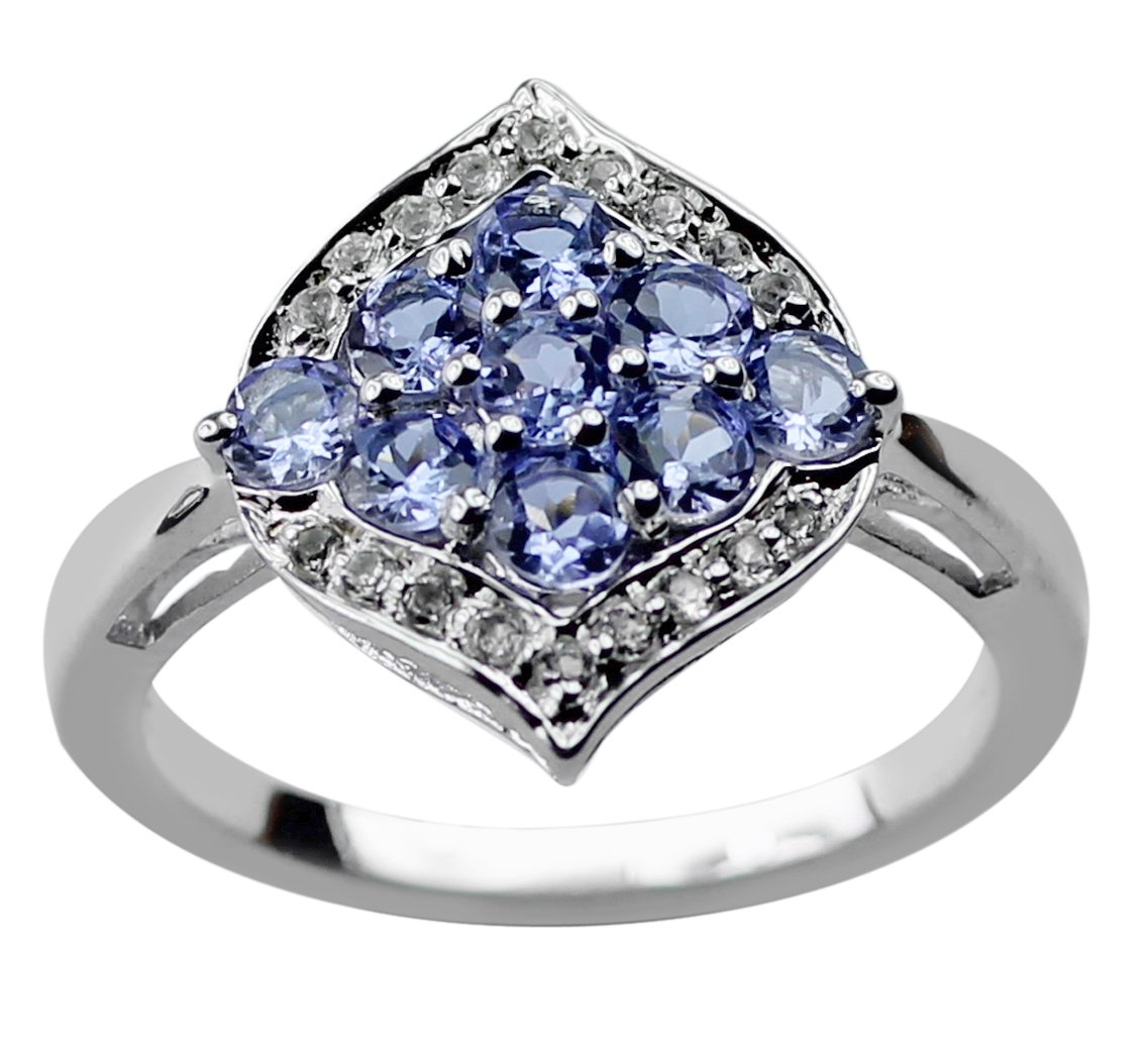 Carillon 0.77 Carat Tanzanite Round Shape Natural Non-Treated Gemstone 925 Sterling Silver Ring Engagement Jewelry for Women & Men