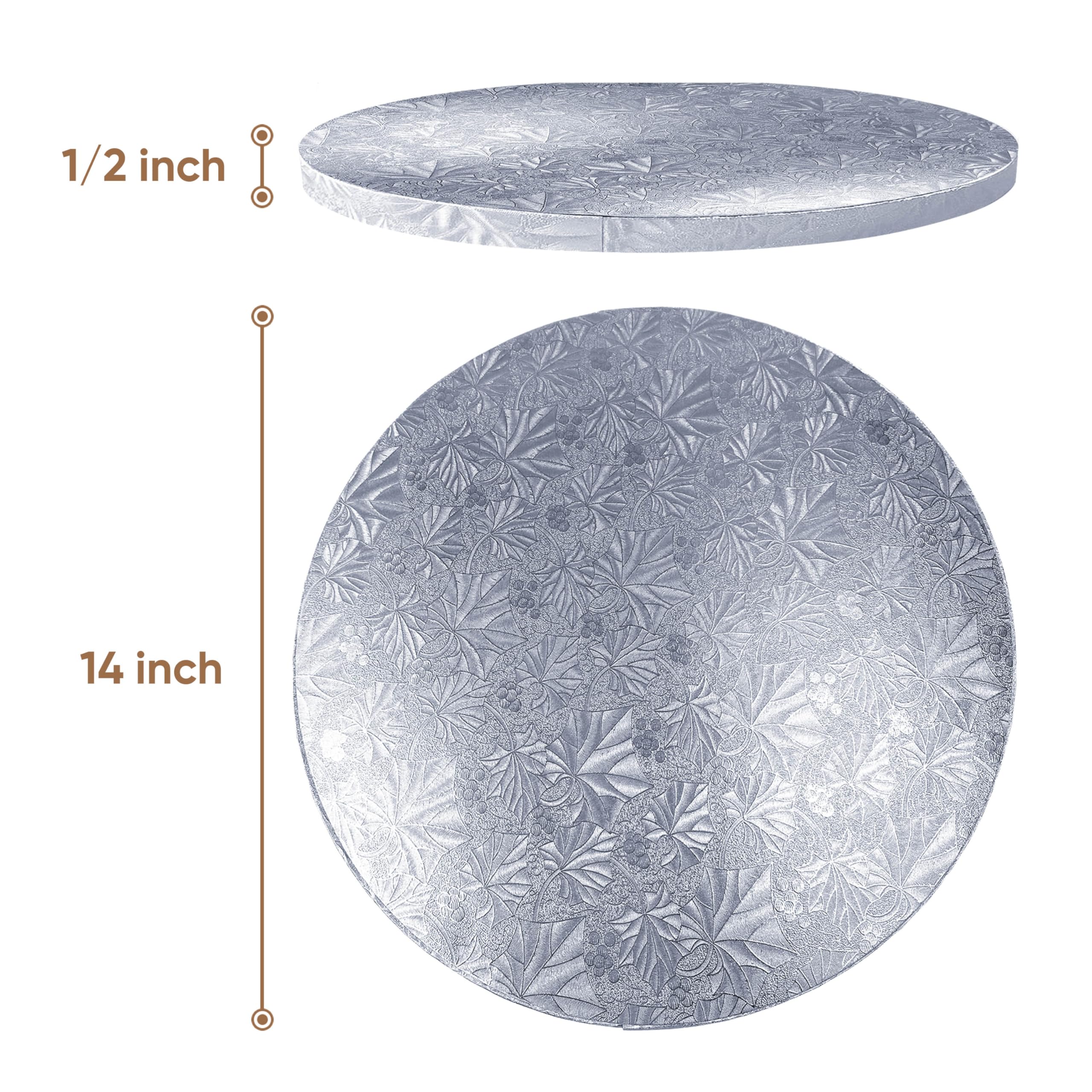 Cakebon: Thick, Round Cake Boards, 14-Inch Round Silver - Sturdy, Smooth-Edged Cardboard Cake Drums β Heavy-Duty, Bend-Resistant 14-Inch Cake Boards Round for Cake Base Displays (1-Pack)