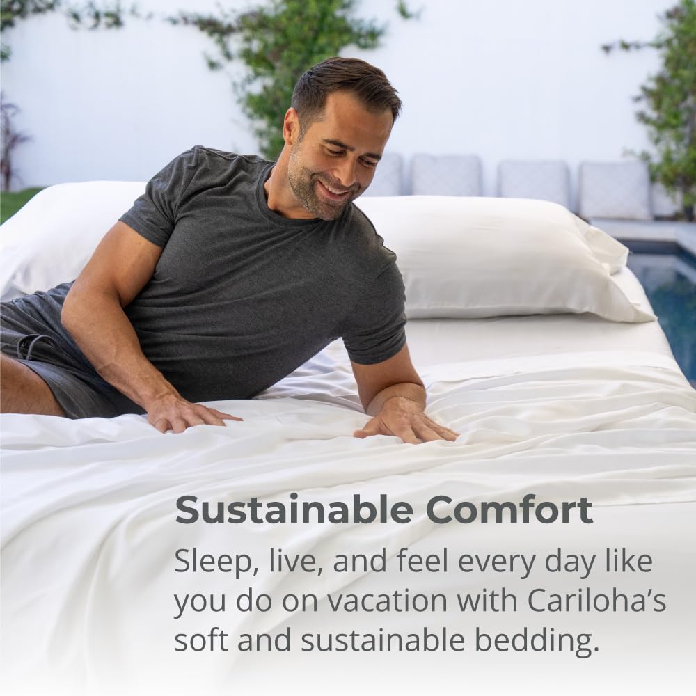 Cariloha Classic 4-Piece Twill Sheet Set | Beach Linen | King | Viscose Material | Allergy Resistant and Extra Soft | Cooling for Hot Sleepers | Corner Bands