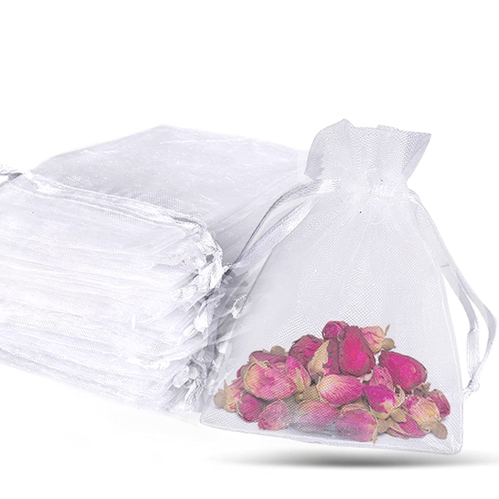 LYSXP 100PCS White Organza Bags 3x4 inch,Sheer Organza Bags ,Wedding Favor Bags With Drawstring,Jewelry Gift Bags for Party Christmas Candy Bags