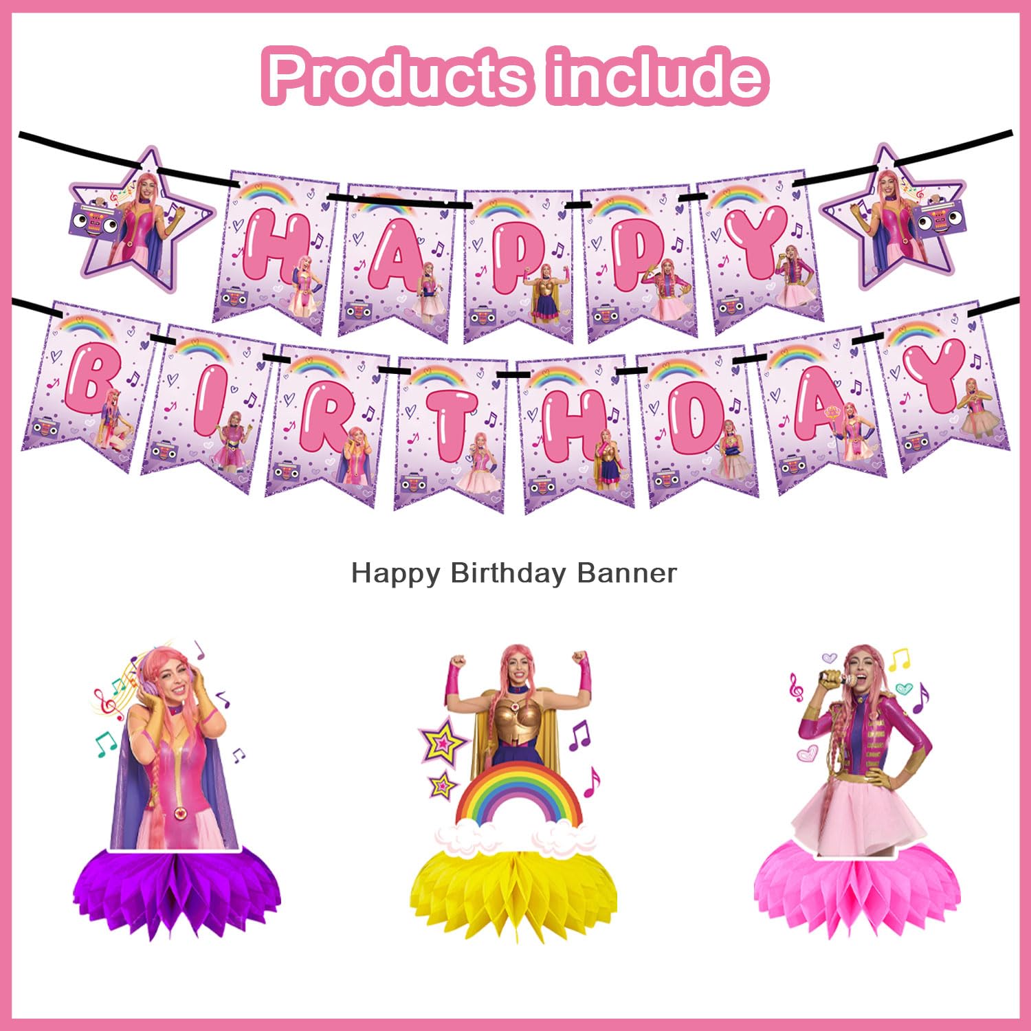Generic πΏπ’ππ ππππππ Birthday Party Decorations, Music Themed Birthday Banner Honeycomb Centerpieces Hanging Swirls Cupcake Cake Toppers Party Balloons for Birthday Baby Shower Party Supplies