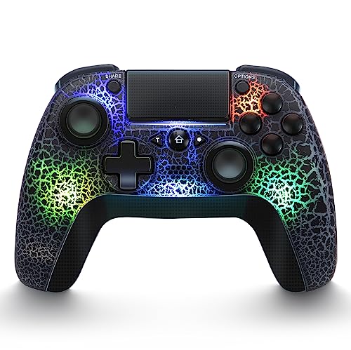 Wanzuwbip Wirless Controller for PS4 Gamepad Compatible for PS4/Slim/Pro/PC with Unique Cracked Surface Design/8 Adjustable LED Colors/Programmable Back Buttons/Super Turbo for PS4 Controller