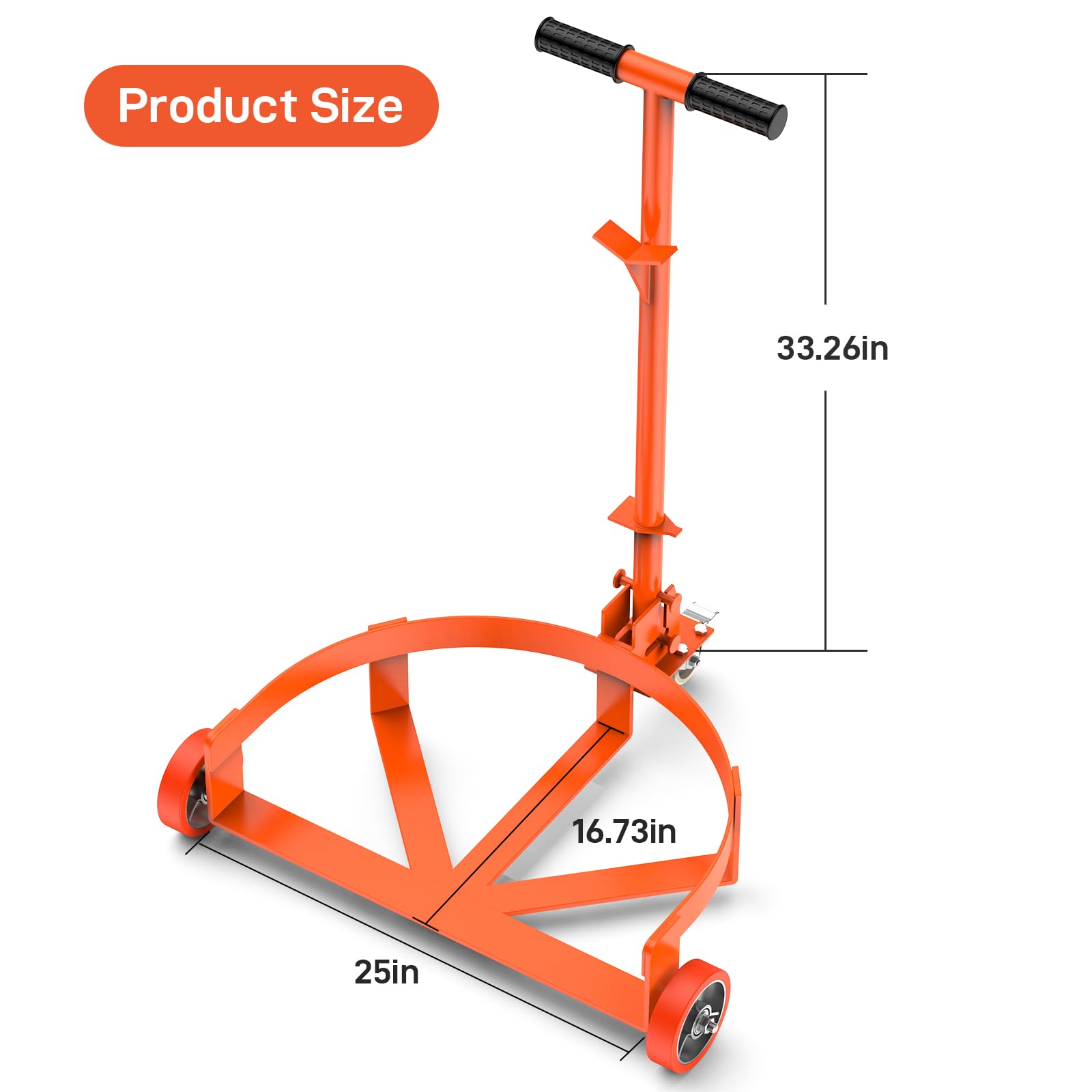 Heavy Duty Drum Dolly,55 Gallon Barrel Dolly with 3 Poly-on-Steel Wheels with Brake, 1000 LBS Capacity Trash Can Dolly with Handle, Orange Steel Frame Dolly