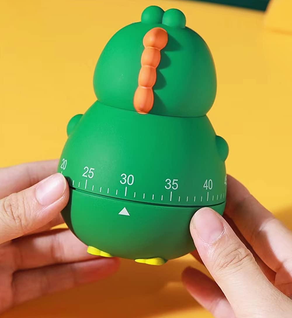 Cute Dinosaur 100% Mechanical Egg Kitchen Timer for Kids Cooking/Reading/Classroom/Do Sports(Dinosaur, Green)