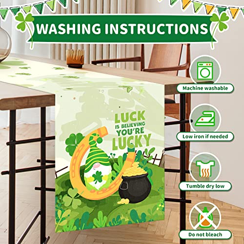 Funux St Patricks Day Table Runner 72 Inches Long, St Patrick's Day Decorations Spring Gnome Kitchen Dining Table Decoration for Indoor Outdoor St Patricks Day Home Decor