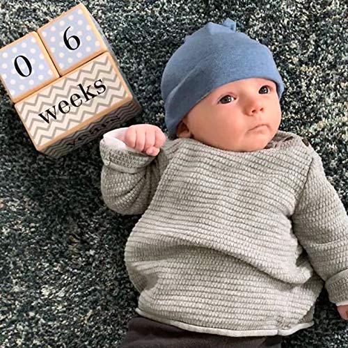 Solid Wood Milestone Age Blocks in Blue. Baby Age Photo Blocks and Photo Props…