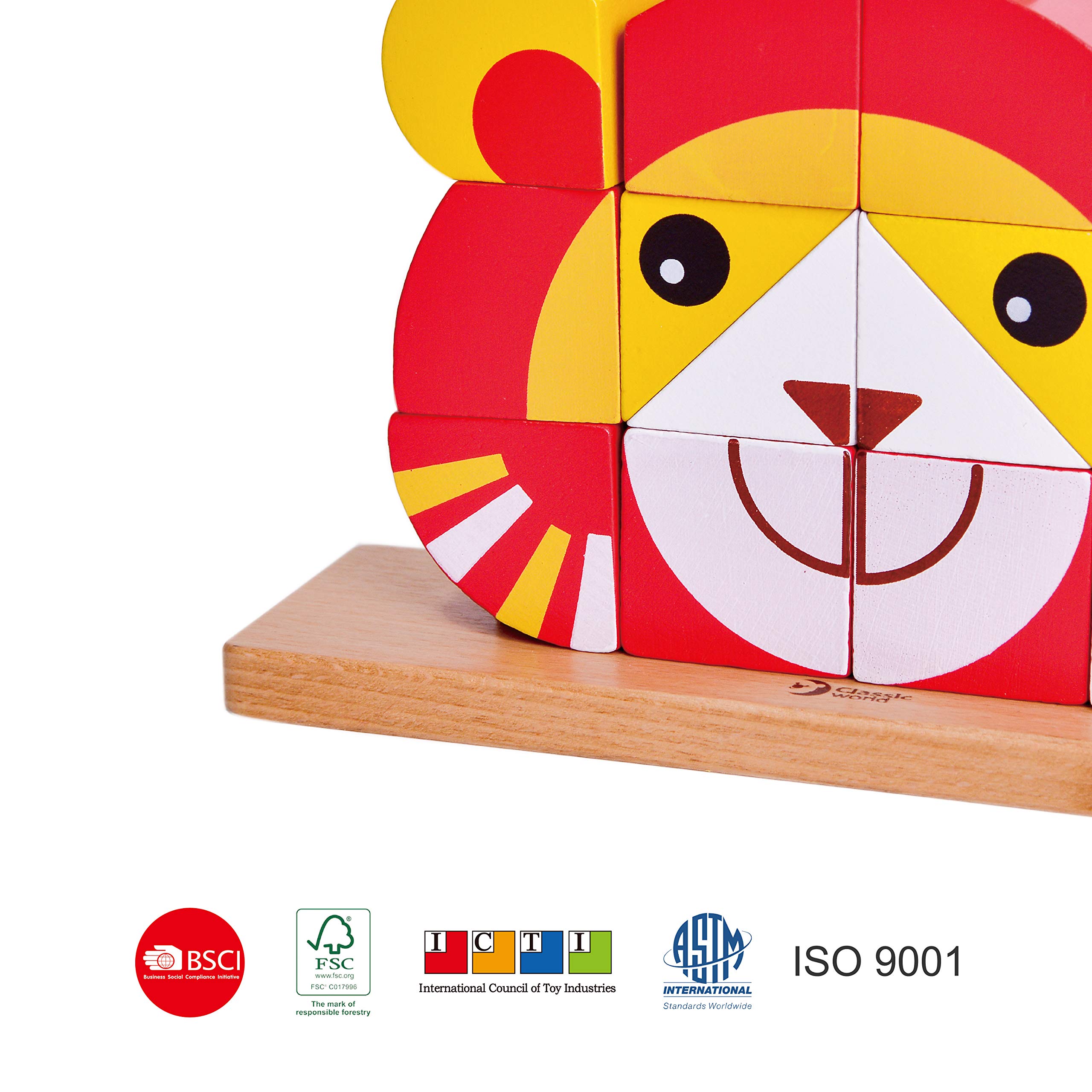 Wooden Stacking,Wood Stacker Blocks, Sorting Toy,Classic World Stacker for Baby Toddler Early Learning Education(Lion Uni Blocks,RED)