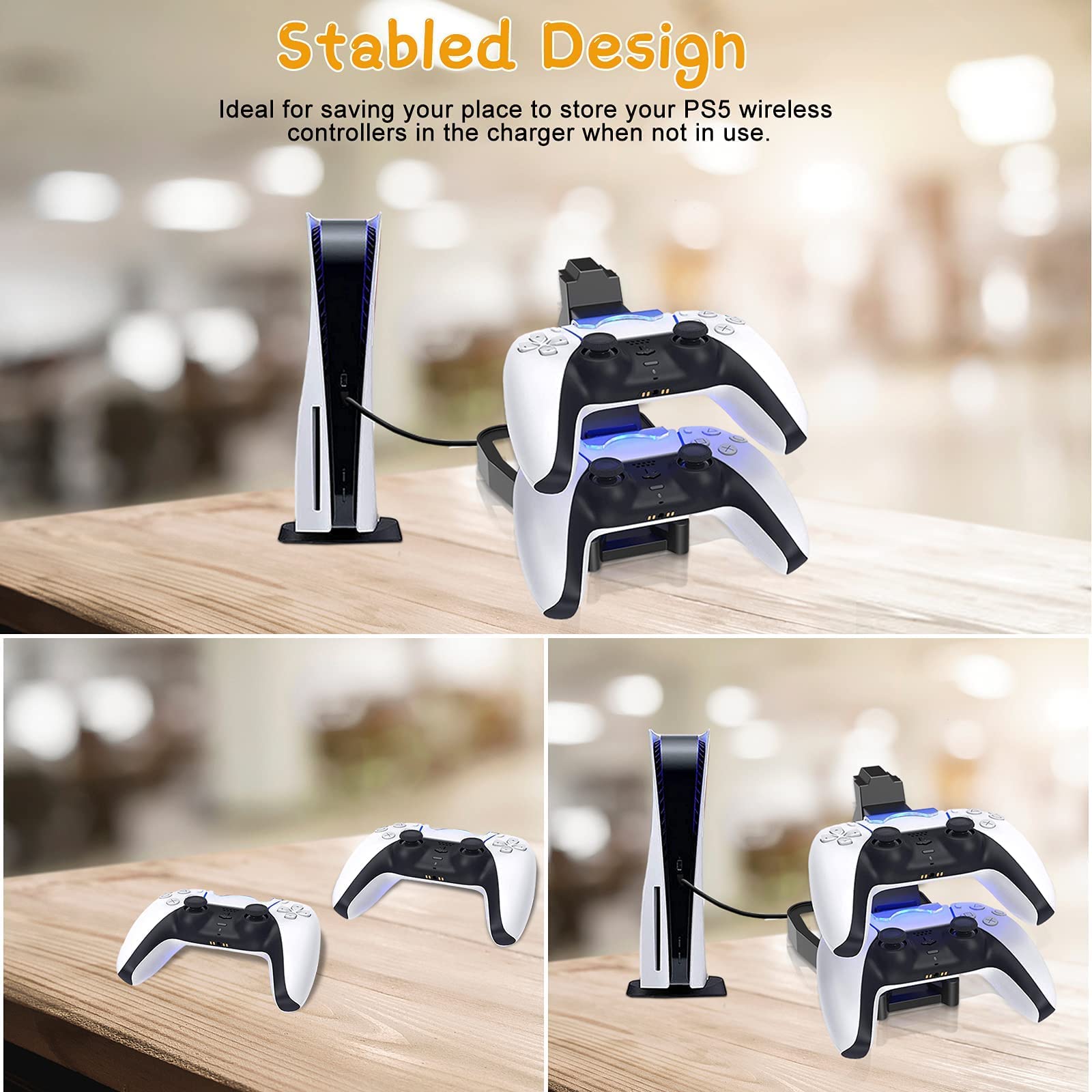 PS5 Controller Charging Station, Dual USB Type-C Fast Charging with LED Indicator, PS5 Charging Station Dock Stand for Sony, Playstation 5 DualSense Controller, with Safety Chip Protection