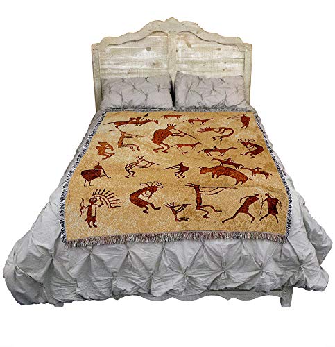 Kokopelli Petroglyphs Blanket - Southwest Cave Rock Art - Gift Tapestry Throw Woven from Cotton - Made in The USA (72x54)
