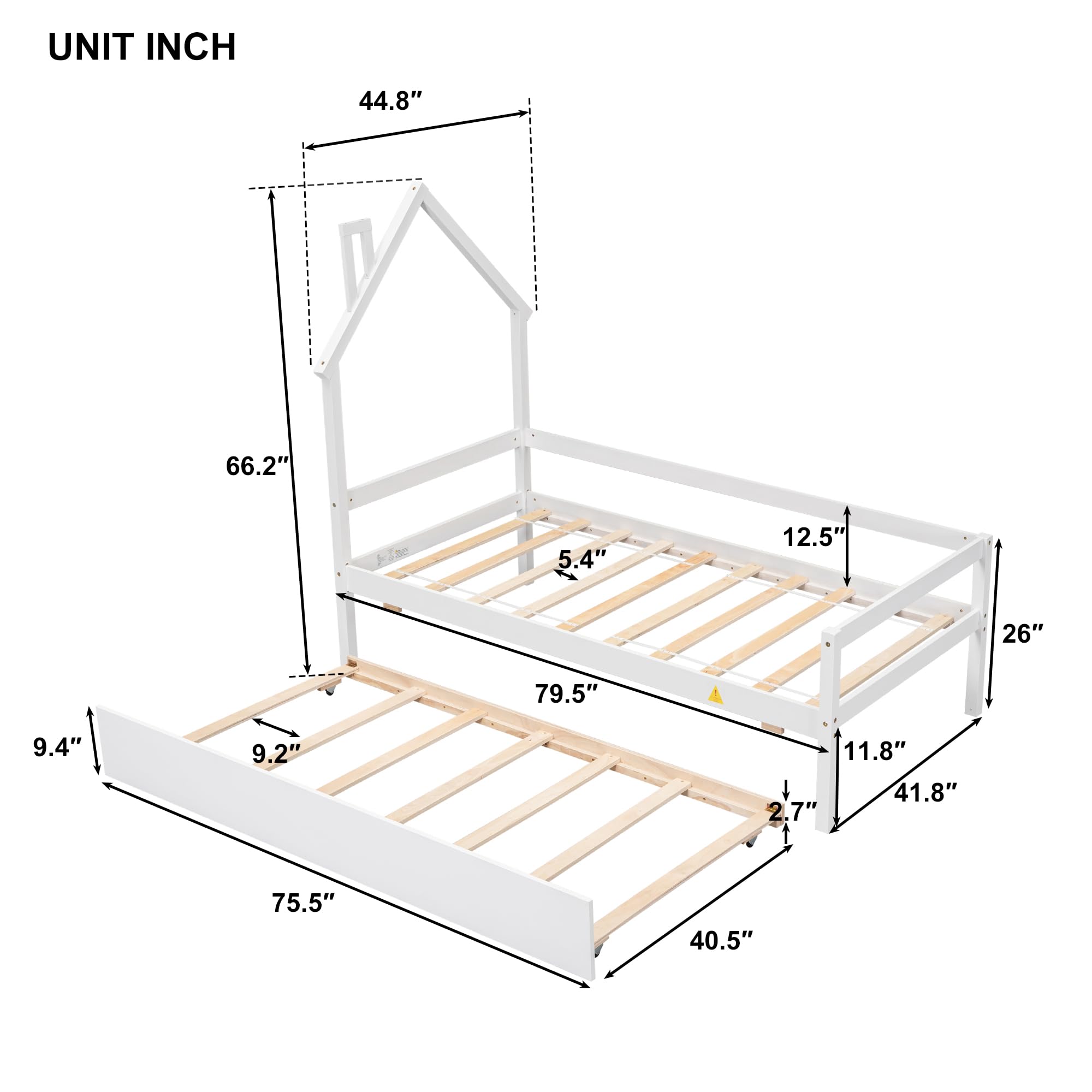 Harper & Bright Designs Twin House Bed for Kids with House-Shaped Headboard, Wood Twin Size Platform Bed with Trundle,Cute Twin Daybed Frame for Boys Girls, White