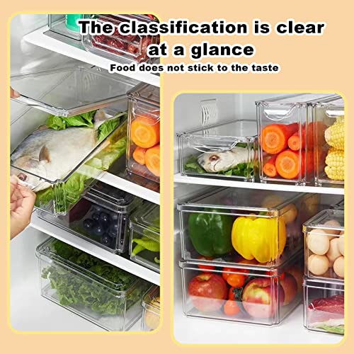 Finkoo 10 Pcs Fridge Organizer, Stackable Refrigerator Storage Bins with Lids, Kitchen Organization and storage BPA-Free Pantry Clear Storage Containers for Food, Drinks, Vegetable Fruits