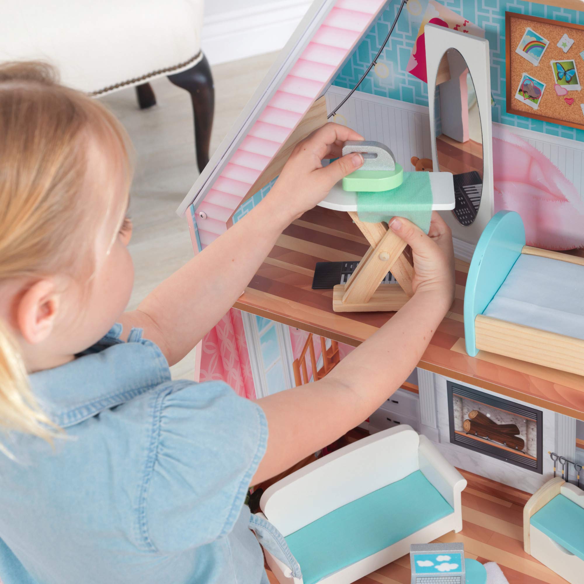 KidKraft Matilda Wooden Dollhouse with EZ Kraft Assembly™, Balcony, Movable Staircase and 23 Accessories, Gift for Ages 3+