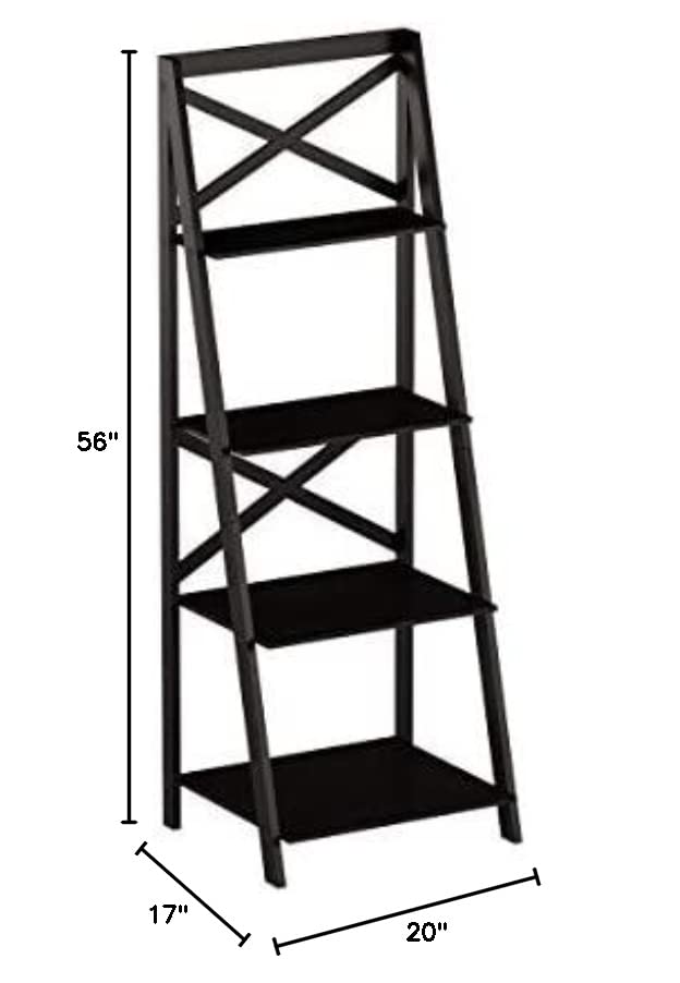 Lavish Home 4-Tier Ladder Bookshelf β Freestanding Wooden Bookcase β X-Back Frame and Leaning Look Decorative Shelves for Home and Office (Black) Set of 1