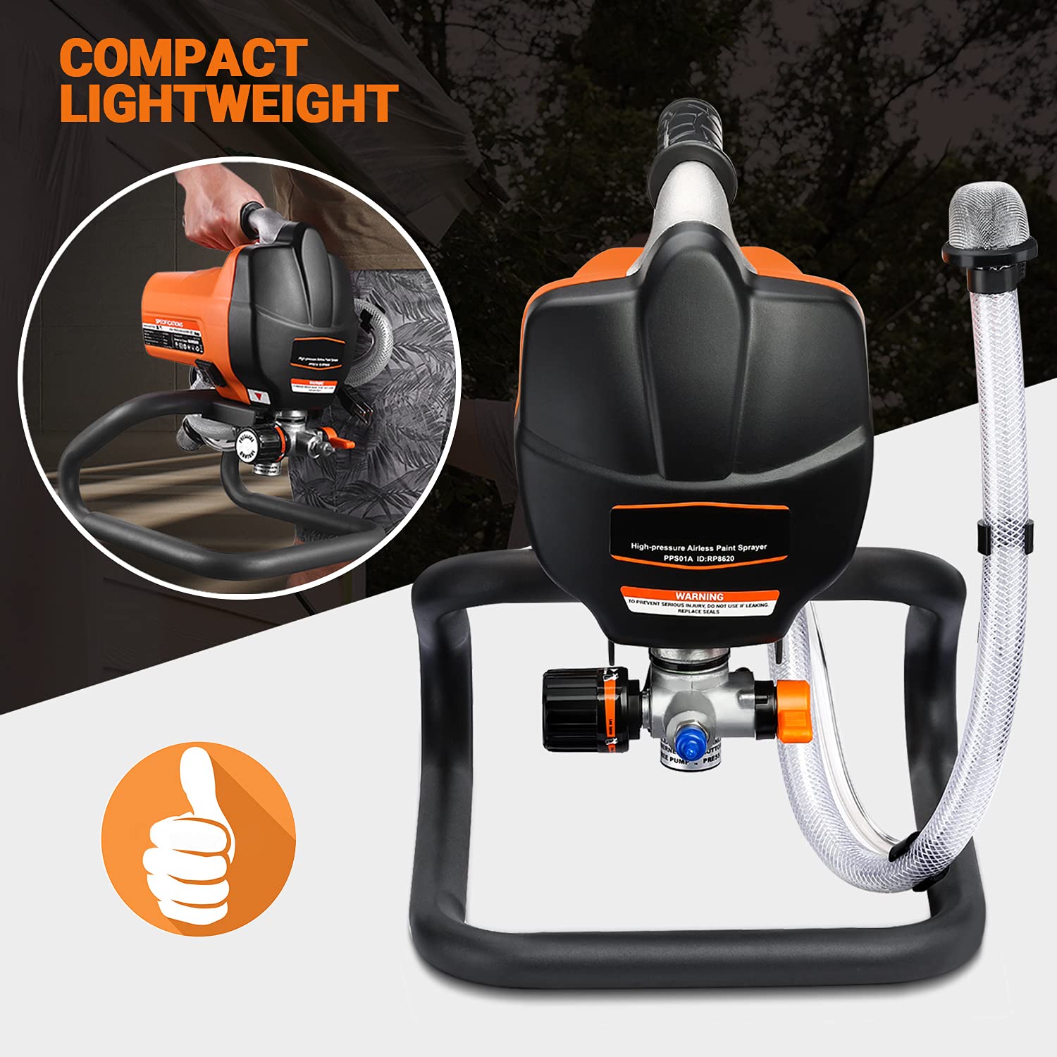 Wilrex Airless Paint Sprayer, 500W Spray Gun Tool for Interior & Exterior Home, Specialized for Water-Based Paint, Project Painter, (PPS01A)