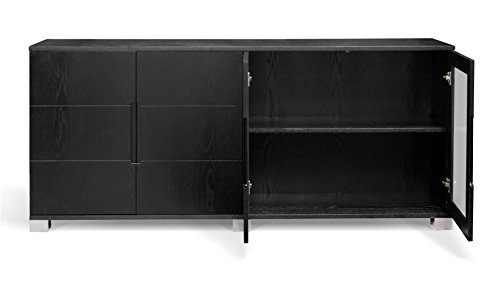 Zuri Furniture Hayes Modern Cabinet with Glass Doors - Black Oak