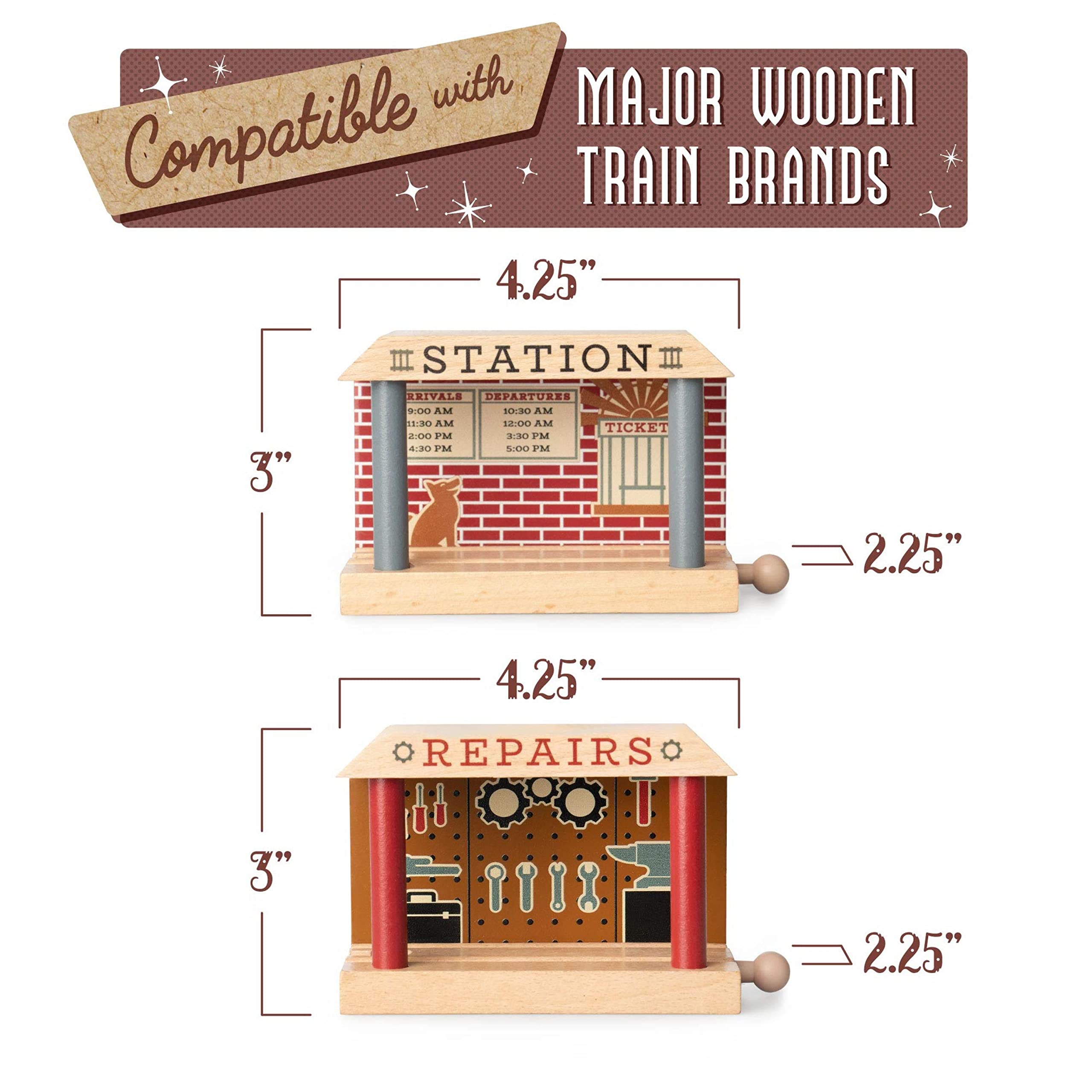 Wooden Train Track Mechanic & Station Service Building - Conductor Carl 2-in-1 Mechanic Service & Train Station for Customizing Wooden Train Track Sets