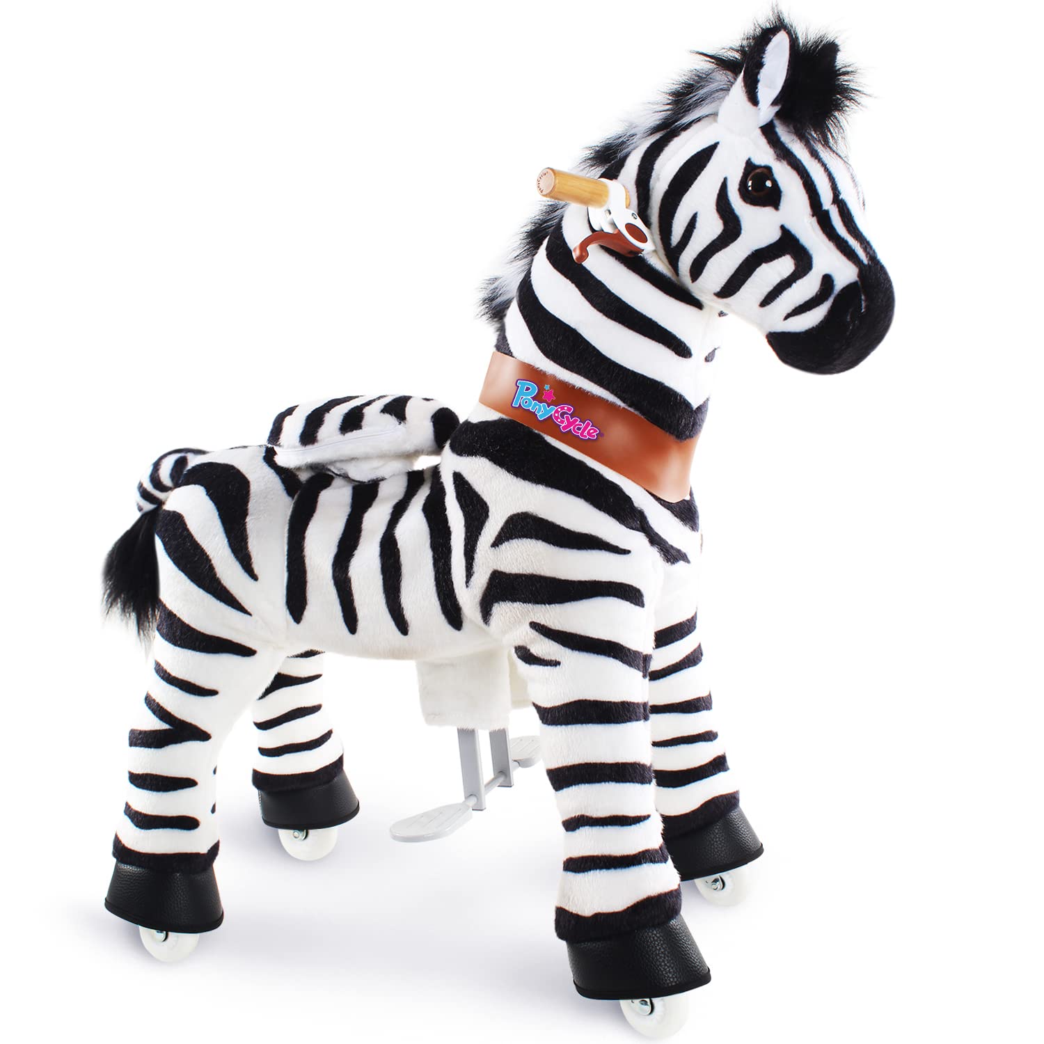 PonyCycle Official Ride-On Zebra No Battery No Electricity Mechanical Horse Toy Giddy up Pony Plush Walking Animal for Age 4-9 Years Medium Size - N4012