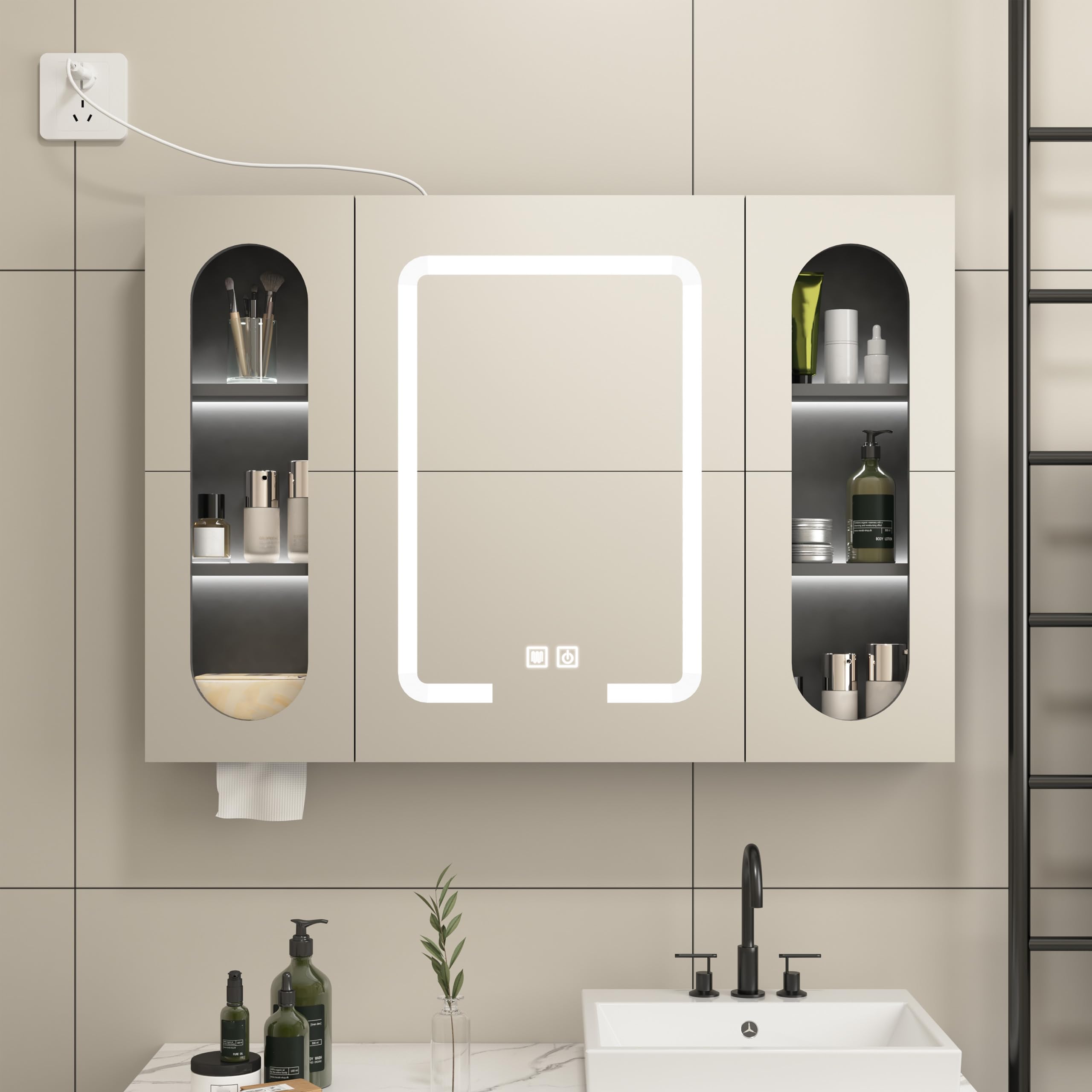 FANJUN-AMTECH Bathroom cabinet wall Mount，smart medicine cabinet，shower mirror，bathroom mirrors for over sink，led medicine cabinet，lighted medicine cabinet，bathroom medicine cabinet with mirror