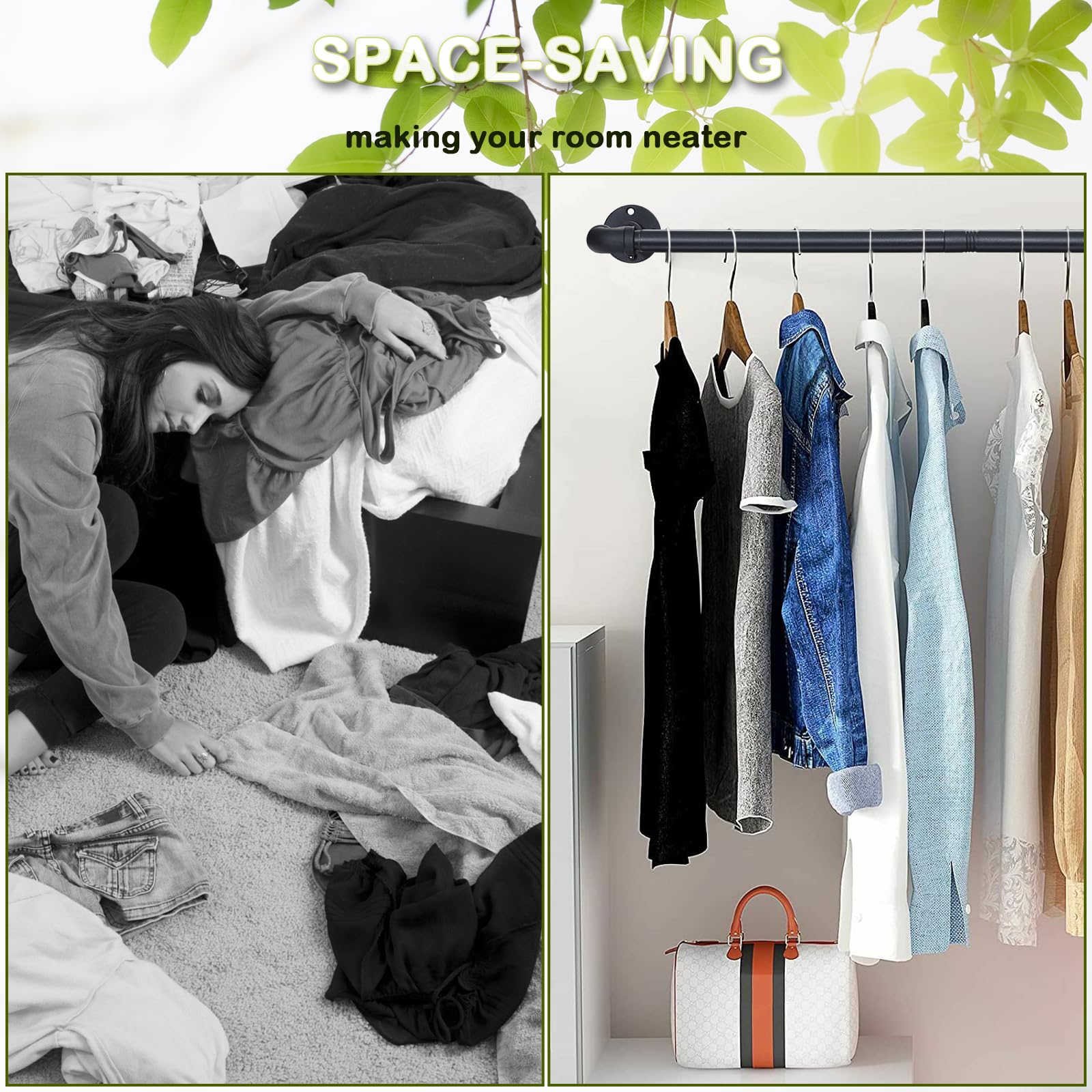 Fayesioal Clothes Rack, 32 inches Industrial Pipe Clothing Racks for Hanging Garment Racks Heavy Duty Wall Mounted Closet Rod