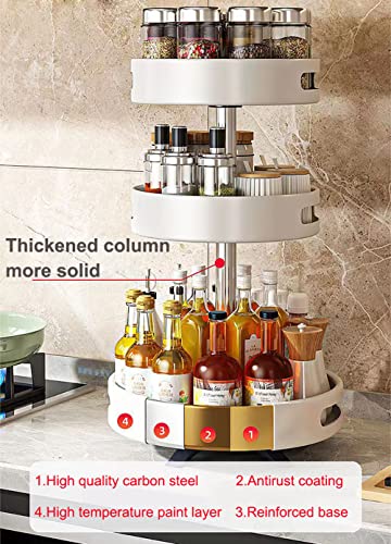 BULTIWEUD 3 Tier Lazy Susan Turntable Spice Rack Organizer Food Storage Container for Kitchen Cabinet, Spinning Organizer for Spices,Condiments,White