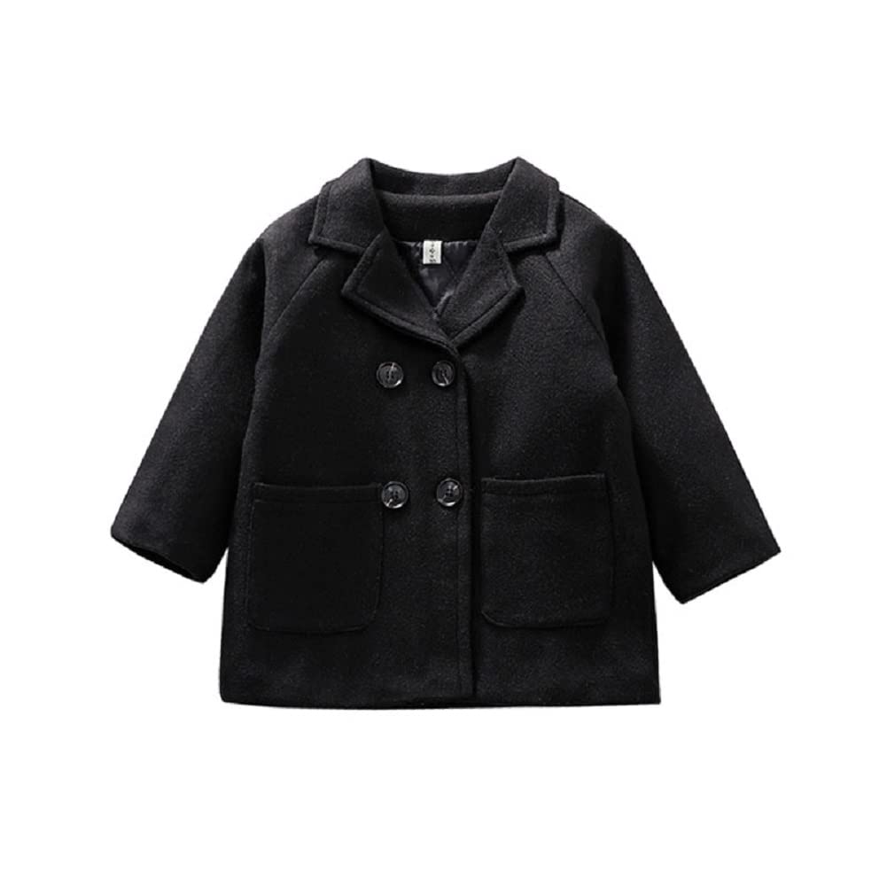MoZiKQin Toddler Baby Boys Girls Wool Coat Winter Warm Double Breasted Trench Coat Kids Jacket Outwear Clothes (Black,2-3T)