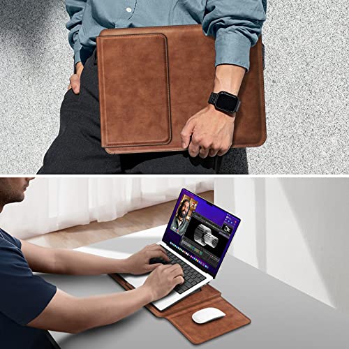 Fintie Sleeve Case for MacBook Air 13.6 M2 A2681/MacBook Pro 14 A2779 A2442/MacBook Pro 13 M2 (2016-2022)/MacBook Air 13.3 - Premium PU Leather Slim Bag Cover with Stand Feature, Brown