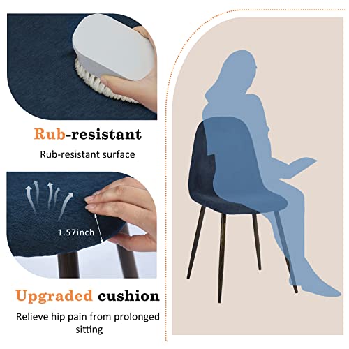 FurnitureR Dining Chairs Set of 4 for Kitchen Dining Room - Upholstered Brushed Fabric Metal Legs Industrial Style Side Chairs, Blue