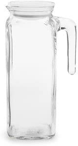 Friwer Glass Jug With Airtight Frosted Lid, Easy Pour Spout & Handle – For Water, Juice, Iced Coffee & Iced Tea, 34 Ounce (1 Liter)