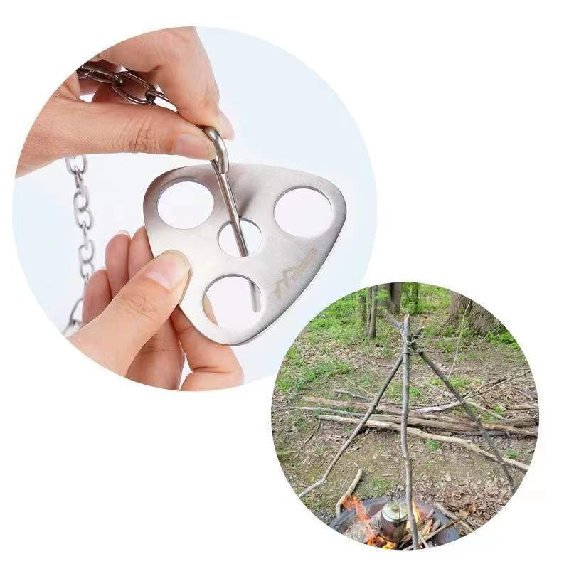 Camping Tripod Board, YOUEBGE Outdoor Cooking Tripod, Turn Branches into Campfire Tripod, Portable Camping Gadget with Adjustable Chain for Picnic Hanging Pot Cookware Accessory with Storage Bag