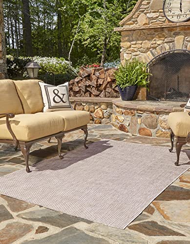 Unique Loom Collection Casual Transitional Solid Heathered Indoor/Outdoor Flatweave Area Rug, Rectangular 4' 0" x 6' 0", Beige