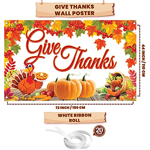 KatchOn, Give Thanks Banner - XtraLarge, 72x44 Inch | Thanksgiving Backdrop for Thanksgiving Decorations | Thanksgiving Wall Banner | Happy Thanksgiving Banner for Thanksgiving Party Decorations