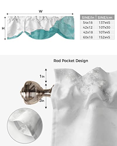 Segard Tie Up Valance for Windows,Marble Turquoise Gold and White Colors Kitchen Valances Adjustable Rod Pocket Window Shade Valance,Ink Painting Short Curtains Window Treatment for Bedroom 60x18in