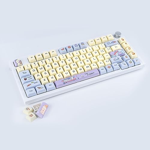 JOLINTAL 133 Keys Kawaii Keycaps Sets, PBT XDA Profile Keycaps, Dye-Sub Low Profile Keycaps 65 Percent Keycaps, Cute Cream PBT Keycaps Cherry MX Switch Keycaps for Mechanical Gaming Keyboard