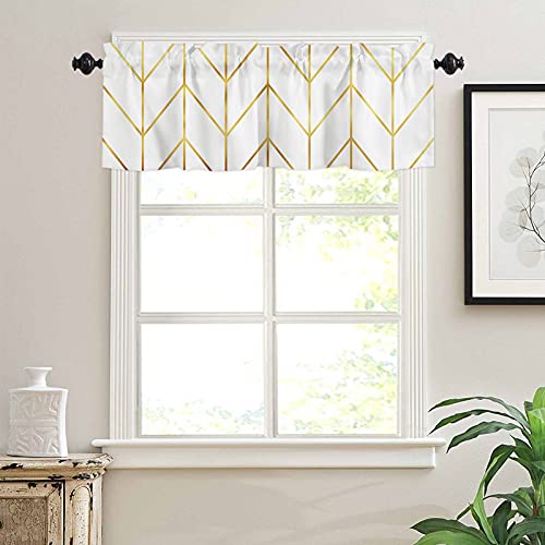 Window Valance Light Filtering Valances Curtains Modern Chevron Geometric White and Gold Lightweight Window Treatment Rod Pocket Valances for Living Room/Kitchen,54 x 18 Inch,1 Panel