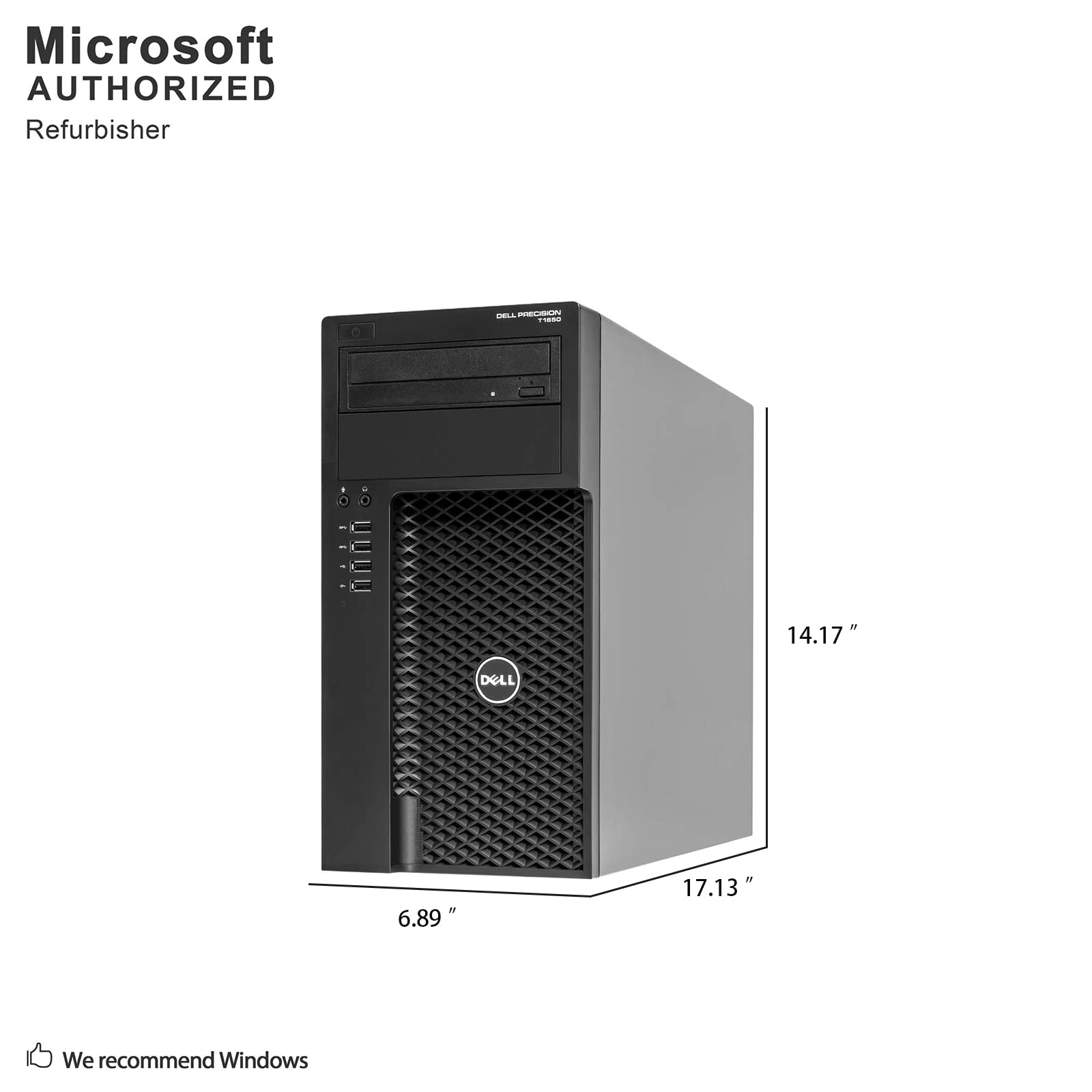 Dell Precision T1650 Tower Desktop Computer PC, Intel Quad Core i5-3470 up to 3.6GHz, 16G DDR3, 512G SSD, DVD, WiFi, BT, DP, VGA, Windows 10 Pro 64 Language Supports English/Spanish/French (Renewed)