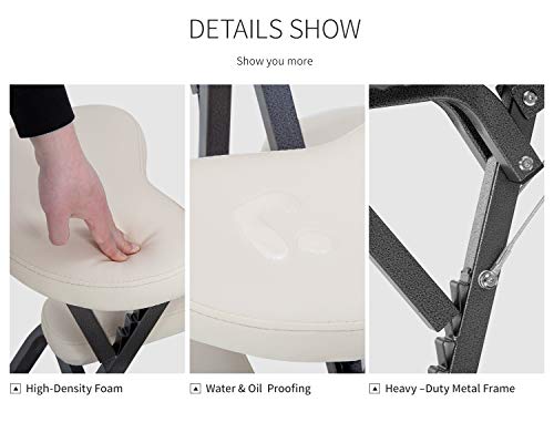 PayLessHere Massage Chair Portable Tattoo Chair Folding Height Adjustable 2 Inch Thick Sponge Light Weight Therapy Chairs Carring Bag Face Cradle Travel Spa Chairs,Cream