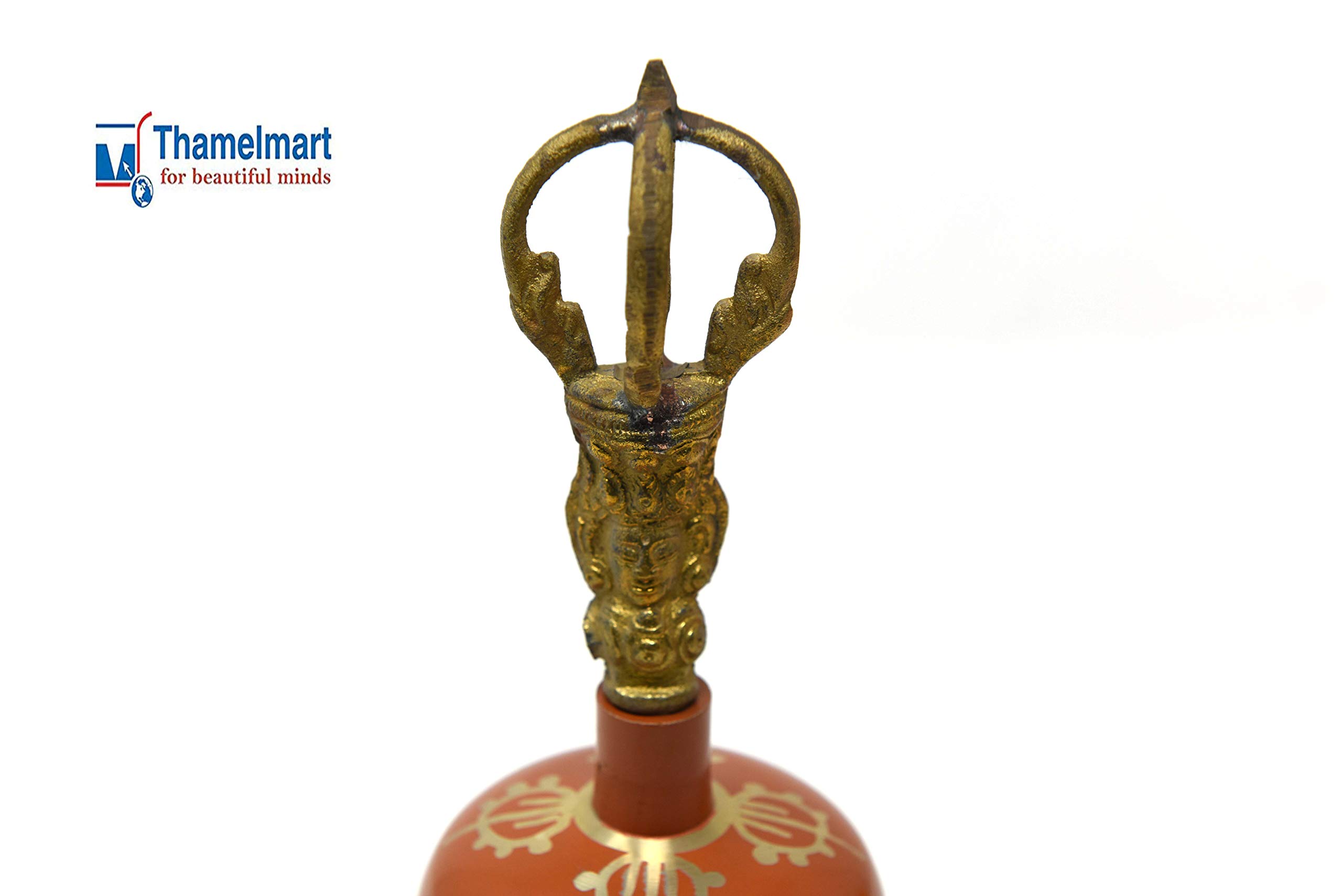 Tibetan Buddhist Meditation Bell Chakra Color - Bell of Enlightenment from Nepal 8 Inches Including free Box … (ORANGE)