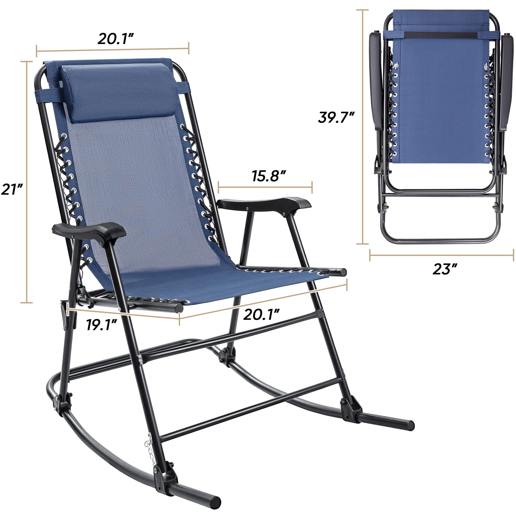 Flamaker Patio Rocking Chair Zero Gravity Chair Outdoor Folding Recliner Foldable Lounge Chair Outdoor Pool Chair for Patio, Poolside and Camping (Blue)