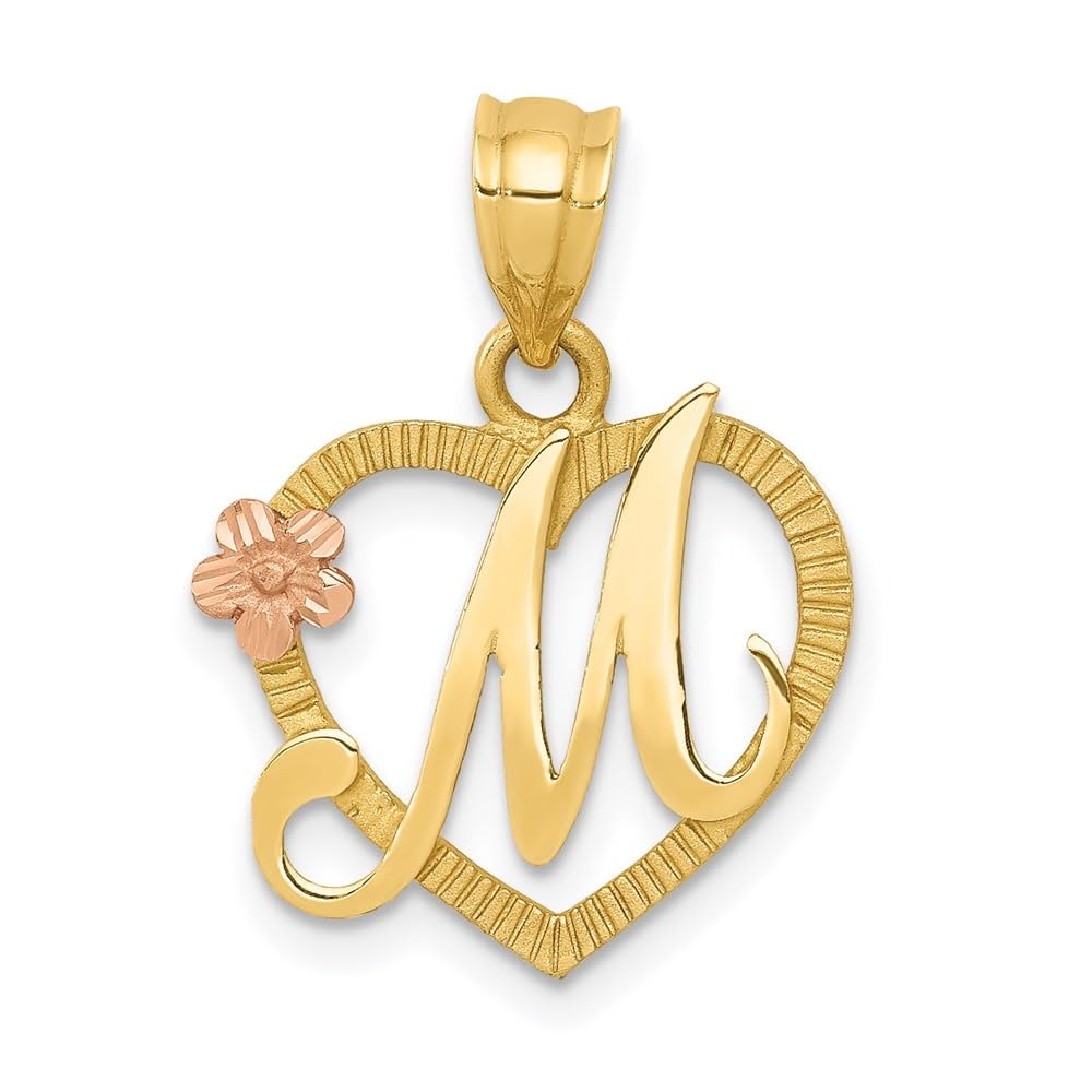 Diamond2Deal 14k Gold Two-Tone Heart Letter M Initial Pendant